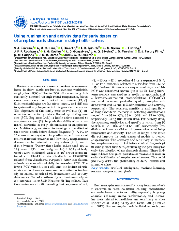 (PDF) Using rumination and activity data for early detection of anaplasmosis disease in dairy ...