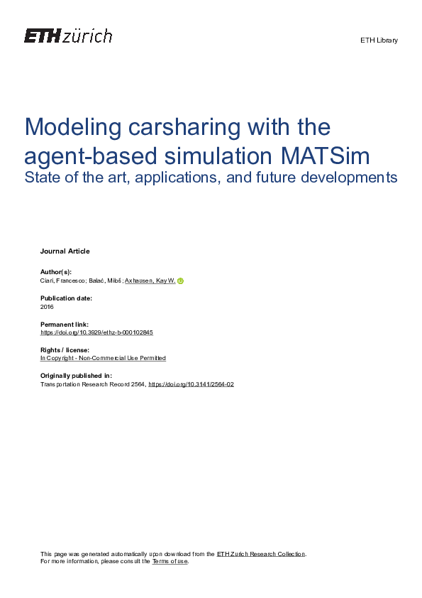 (PDF) Modeling Carsharing with the Agent-Based Simulation MATSim: State of the Art, Applications ...