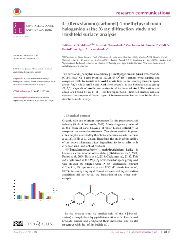 (PDF) 4-[(Benzylamino)carbonyl]-1-methylpyridinium halogenide salts: X ...