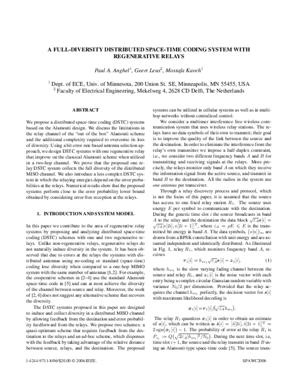 Pdf A Full Diversity Distributed Space Time Coding System With
