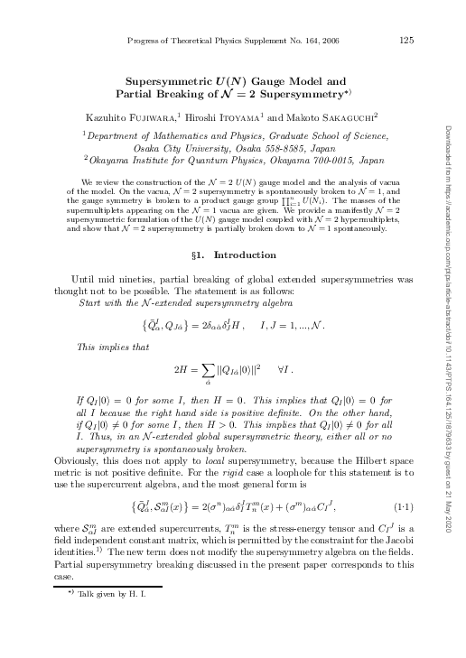 (PDF) SupersymmetricU(N) Gauge Model and Partial Breaking ofN= 2 ...