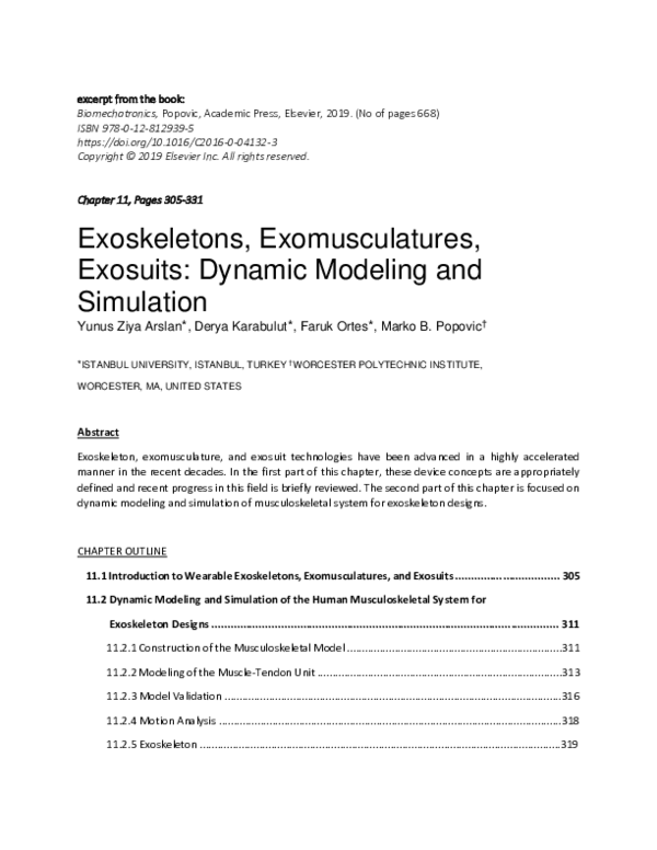(PDF) Exoskeletons, Exomusculatures, Exosuits: Dynamic Modeling and Simulation