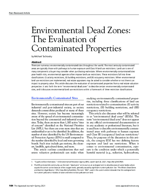 (PDF) Environmental Dead Zones: The Evaluation of Contaminated Properties