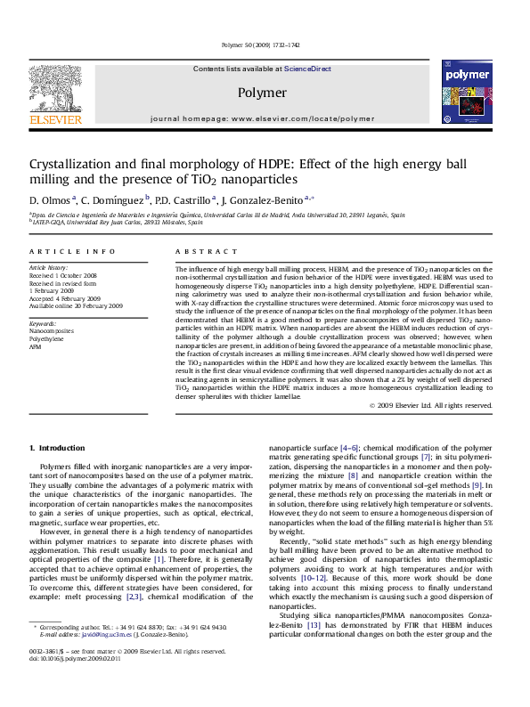 (PDF) Crystallization and final morphology of HDPE: Effect of the high ...