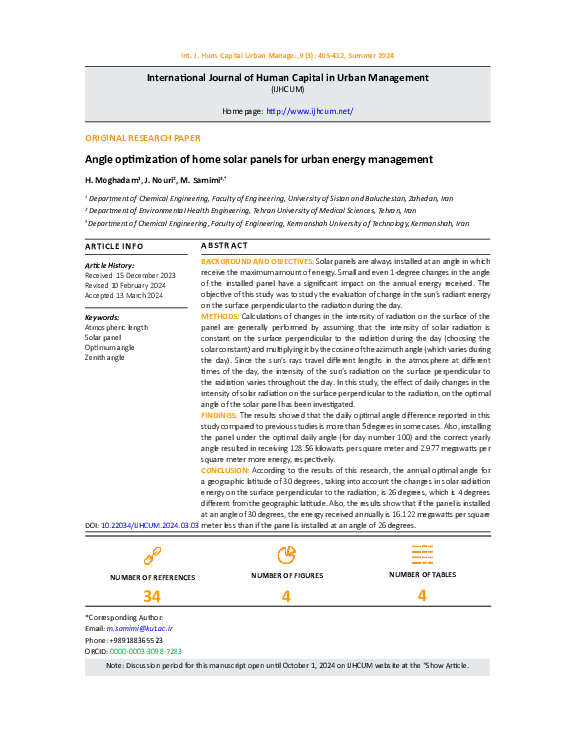 (PDF) Angle optimization of home solar panels for urban energy management