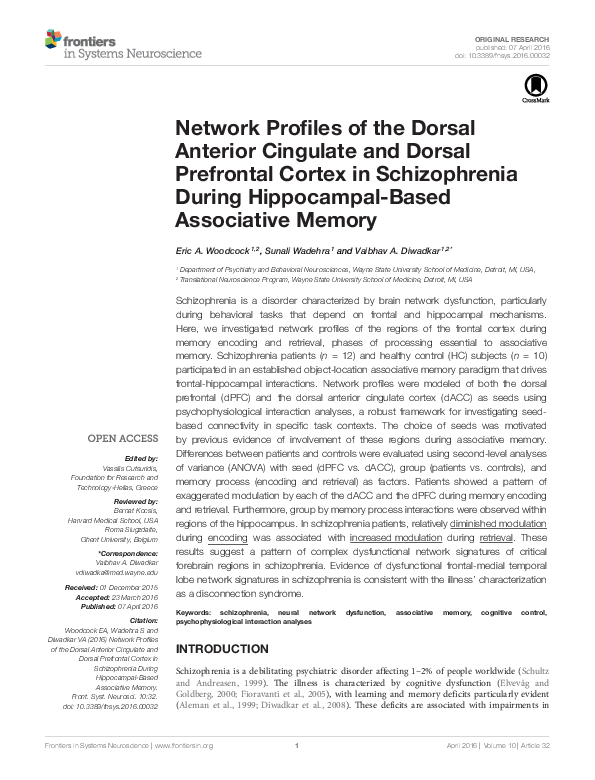 (PDF) Network Profiles of the Dorsal Anterior Cingulate and Dorsal Prefrontal Cortex in ...