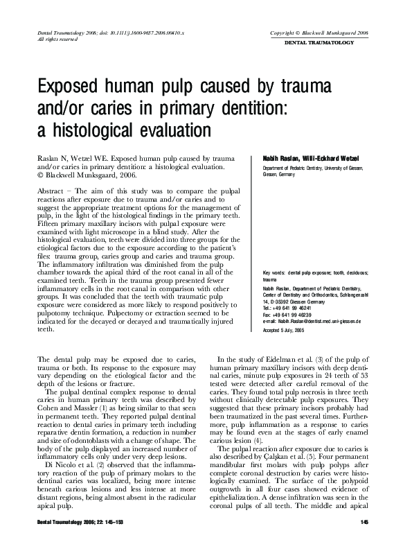 (PDF) Exposed human pulp caused by trauma and/or caries in primary ...