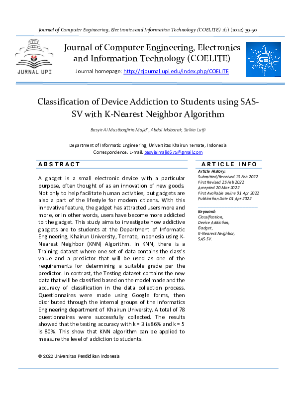 (PDF) Classification of Device Addiction to Students Using SAS-SV with ...