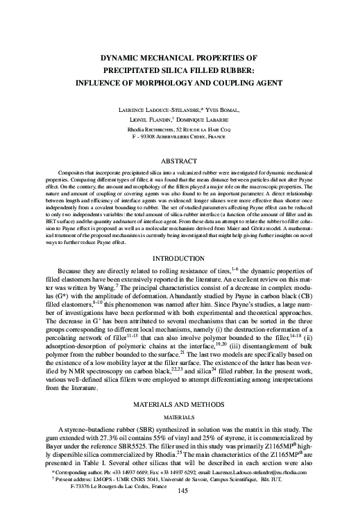 (PDF) Dynamic Mechanical Properties of Precipitated Silica Filled Rubber: Influence of ...