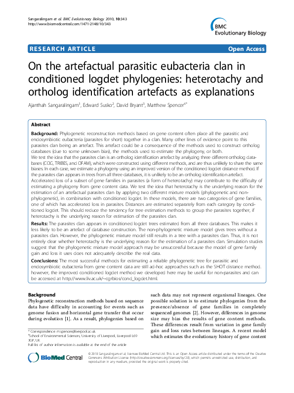 (PDF) On the artefactual parasitic eubacteria clan in conditioned ...