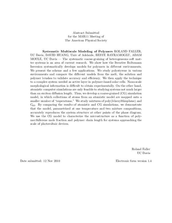 (PDF) Systematic Multiscale Modeling of Polymers