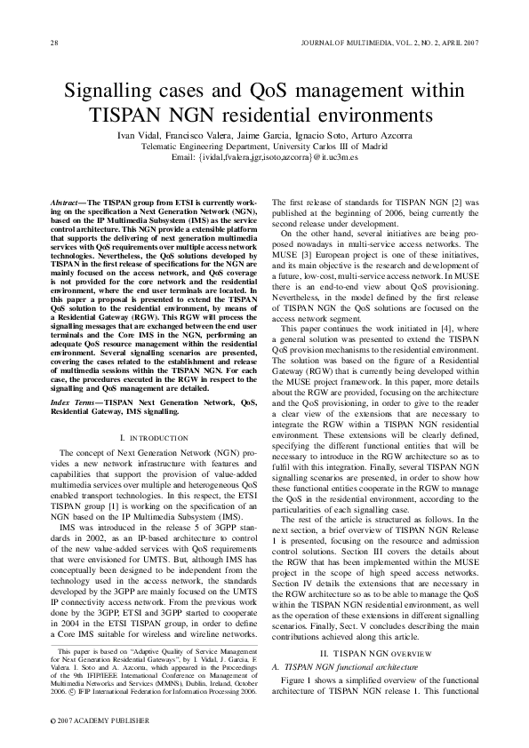 (PDF) Signalling Cases and QoS Management within TISPAN NGN Residential Environments