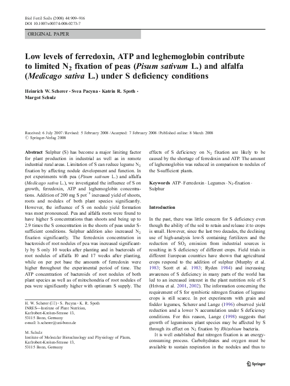 (PDF) Low levels of ferredoxin, ATP and leghemoglobin contribute to ...