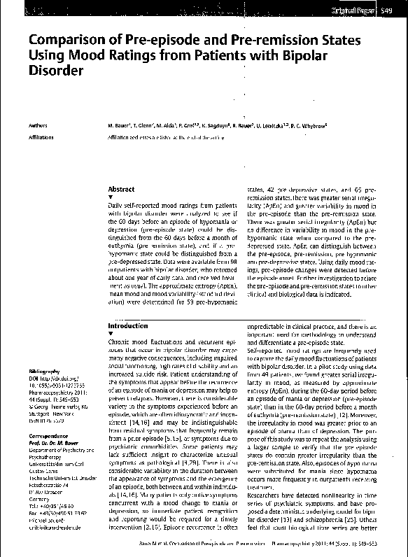 (PDF) Comparison of Pre-episode and Pre-remission States Using Mood ...
