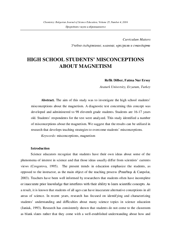 (PDF) HIGH SCHOOL STUDENTS’ MISCONCEPTIONS ABOUT MAGNETISM