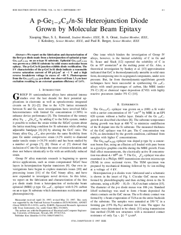 (PDF) A p-Ge C /n-Si Heterojunction Diode Grown by Molecular Beam Epitaxy