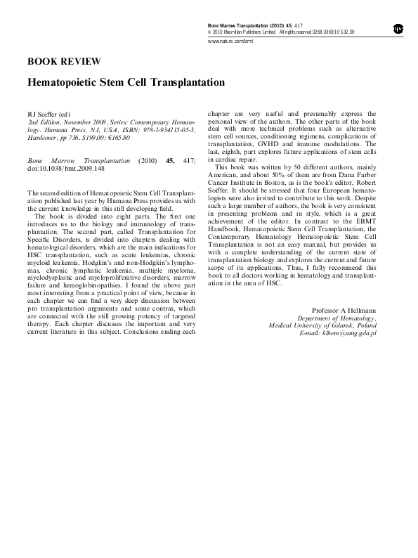 (PDF) Hematopoietic Stem Cell Transplantation