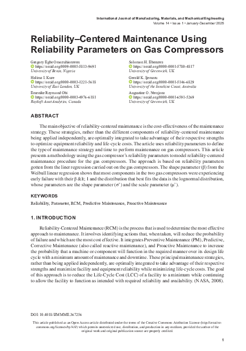 (PDF) Reliability–Centered Maintenance Using Reliability Parameters on ...
