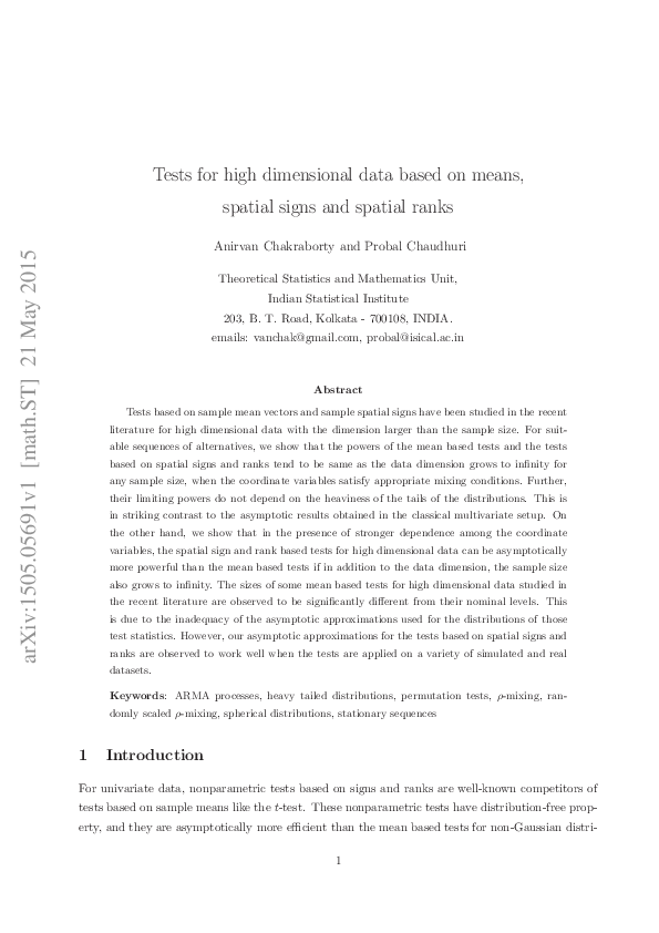 (PDF) Tests for high-dimensional data based on means, spatial signs and ...