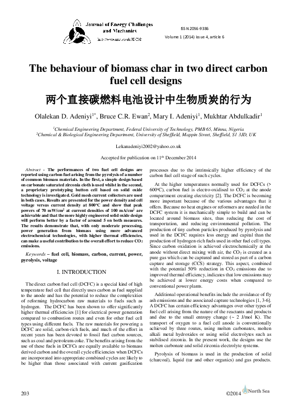 (PDF) The Behaviour of Biomass Char in Two Direct Carbon Fuel Cell ...