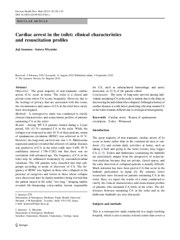 (PDF) Cardiac arrest in the toilet: clinical characteristics and ...