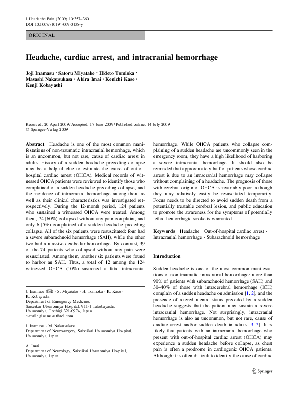 (PDF) Headache, cardiac arrest, and intracranial hemorrhage