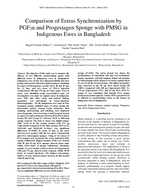 (PDF) Comparison of Estrus Synchronization by PGF2α and Progestagen ...