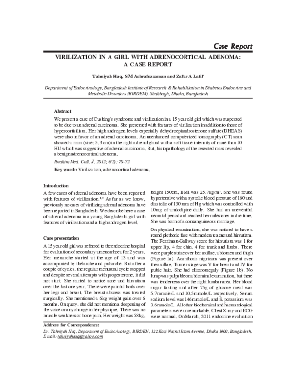 (PDF) Virilization in a Girl with Adrenocortical Adenoma: A Case Report