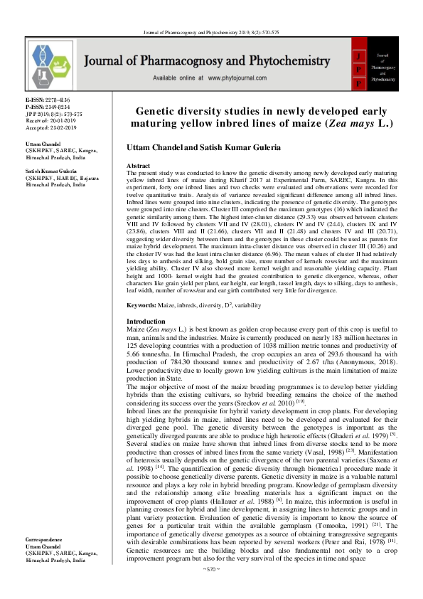 (PDF) Genetic Diversity in Early Maturing Maize Lines