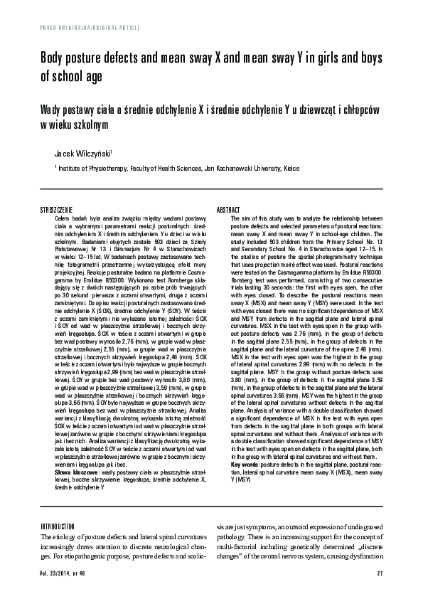(PDF) Body posture defects and mean sway X and mean sway Y in girls and ...
