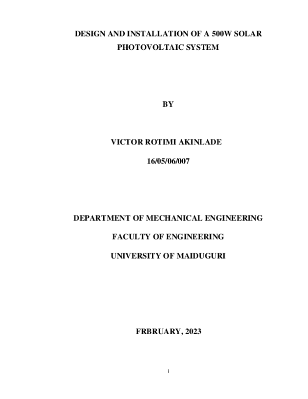 (PDF) DESIGN AND INSTALLATION OF A 500W SOLAR PHOTOVOLTAIC SYSTEM