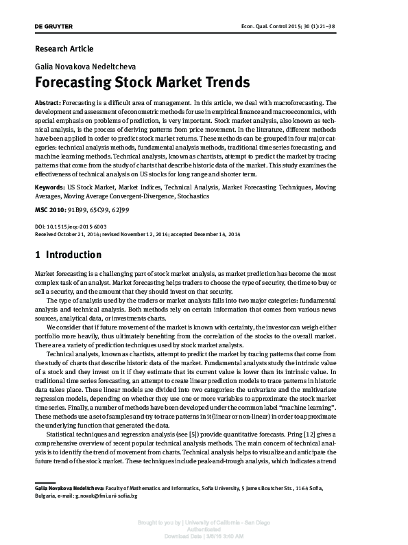 (PDF) Forecasting Stock Market Trends