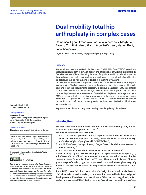 (PDF) Dual mobility total hip arthroplasty in complex cases