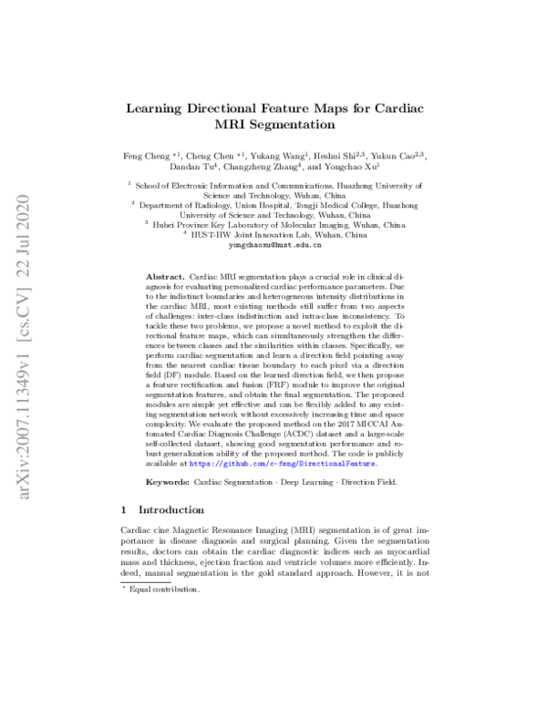 (PDF) Learning Directional Feature Maps for Cardiac MRI Segmentation
