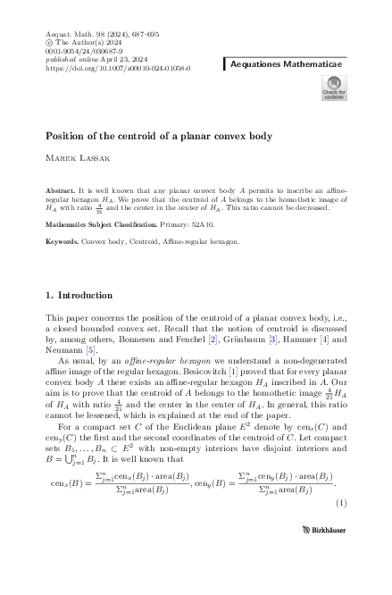 (PDF) Position of the centroid of a planar convex body