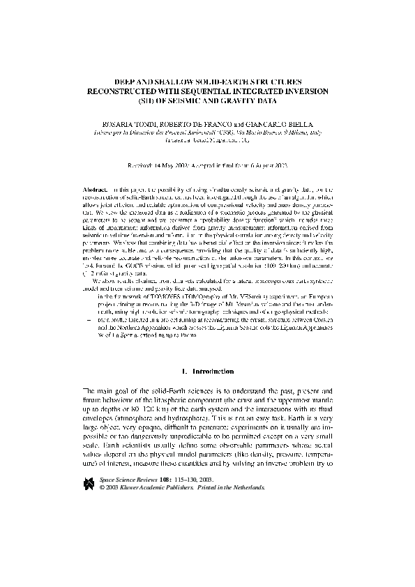 (PDF) Deep and Shallow Solid-Earth Structures Reconstructed with Sequential Integrated Inversion ...