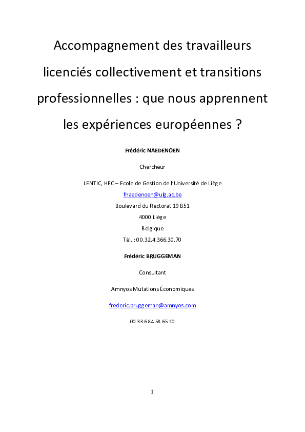 (PDF) Accompagnement des travailleurs licenciés collectivement et transitions professionnelles ...