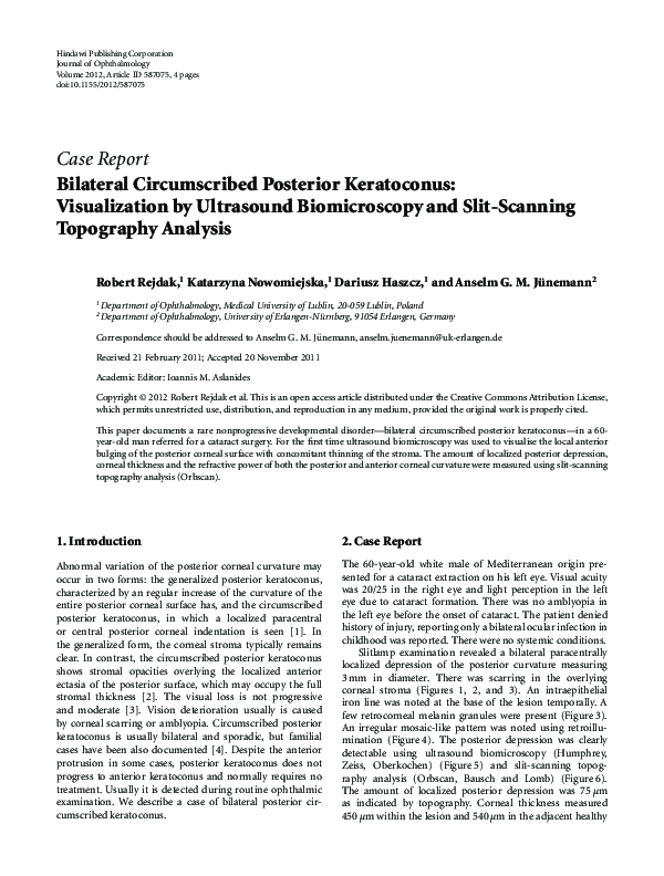 (PDF) Bilateral circumscribed posterior keratoconus: visualization by ...