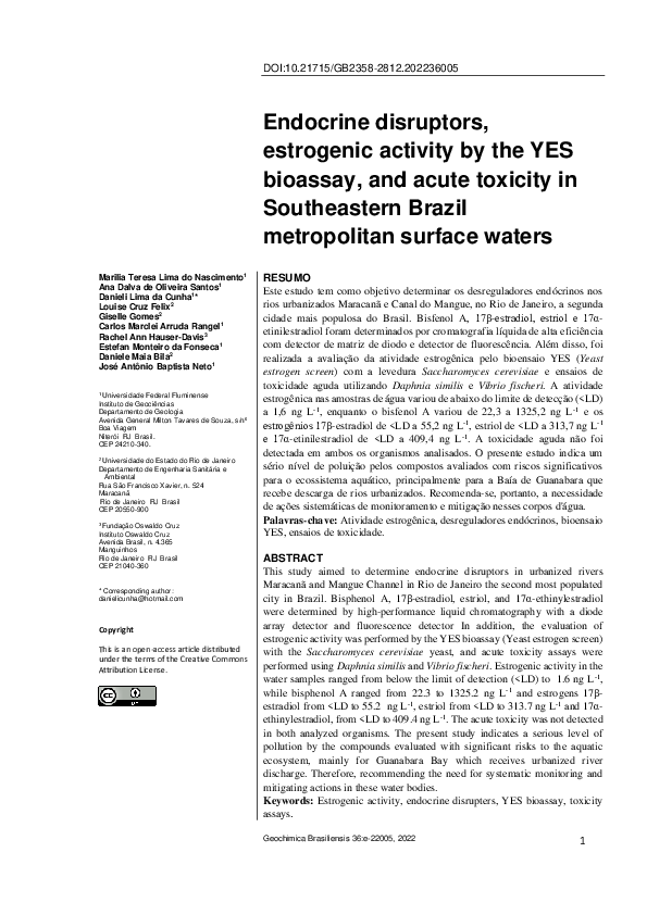 (PDF) Endocrine disruptors, estrogenic activity by the YES bioassay ...