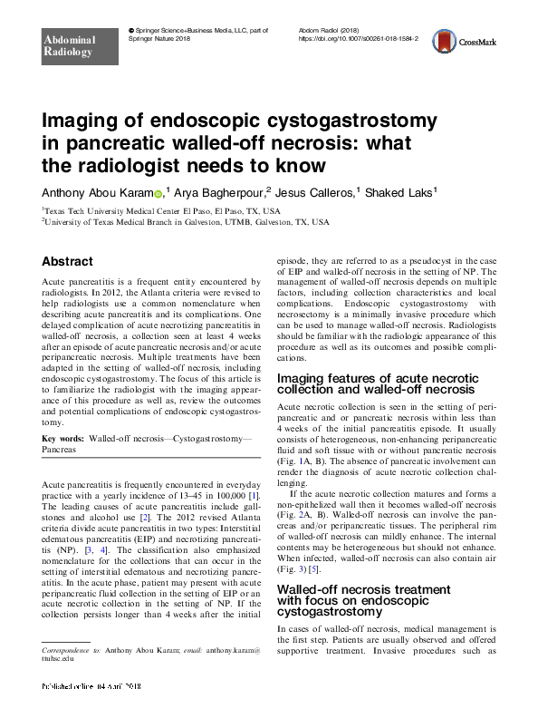 (PDF) Imaging of endoscopic cystogastrostomy in pancreatic walled-off ...