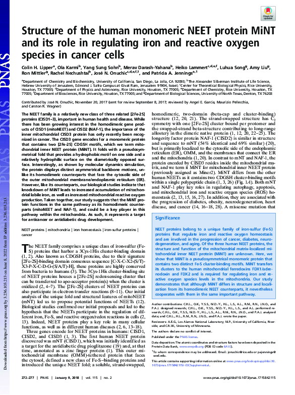 (PDF) Structure of the human monomeric NEET protein MiNT and its role ...