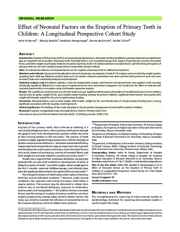 (PDF) Effect of Neonatal Factors on the Eruption of Primary Teeth in ...