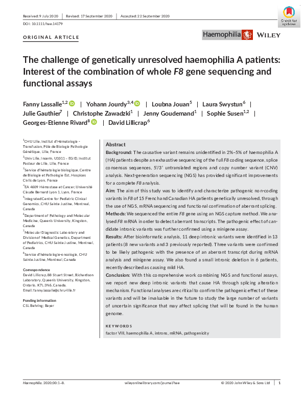 (PDF) The challenge of genetically unresolved haemophilia A patients ...