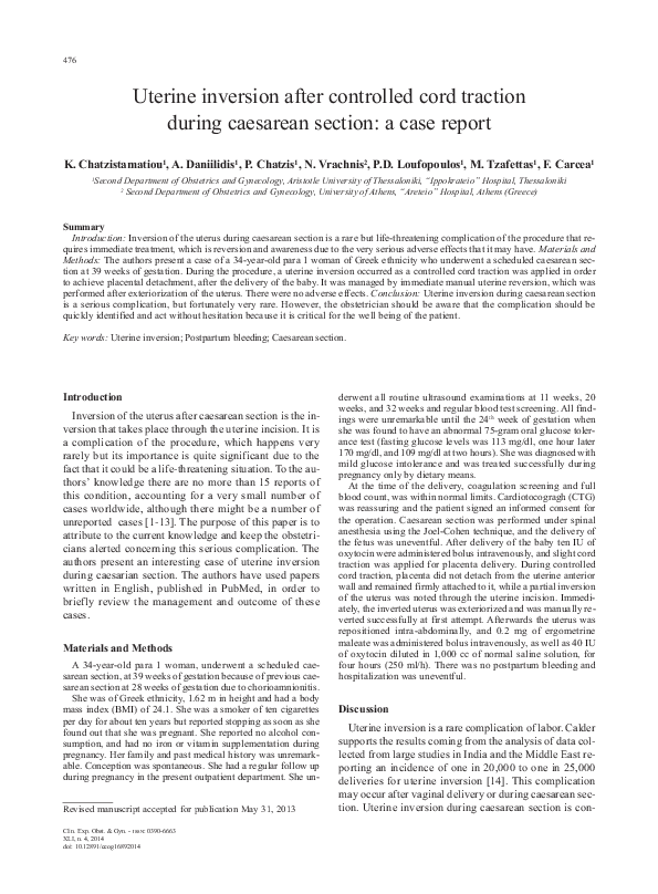 (PDF) Uterine inversion after controlled cord traction during caesarean ...