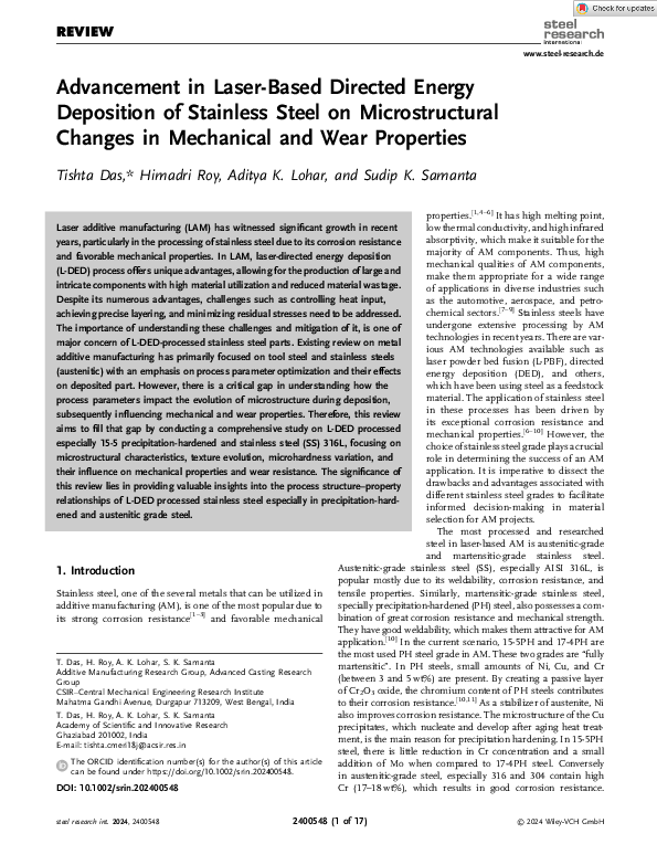 (PDF) Advancement in Laser‐Based Directed Energy Deposition of ...