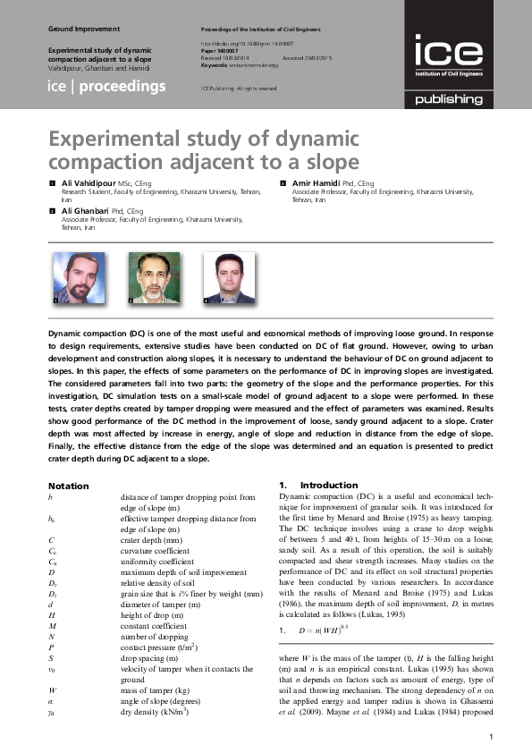 (PDF) Experimental study of dynamic compaction adjacent to a slope