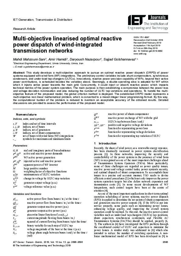 (PDF) Multi-Objective Linearized Optimal Reactive Power Dispatch of Wind-Integrated Transmission ...