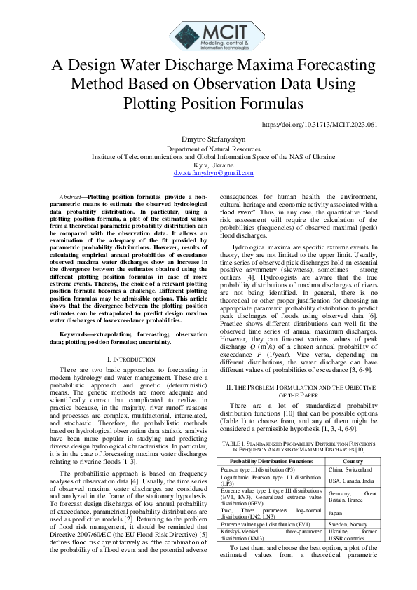 (PDF) A Design Water Discharge Maxima Forecasting Method Based on ...