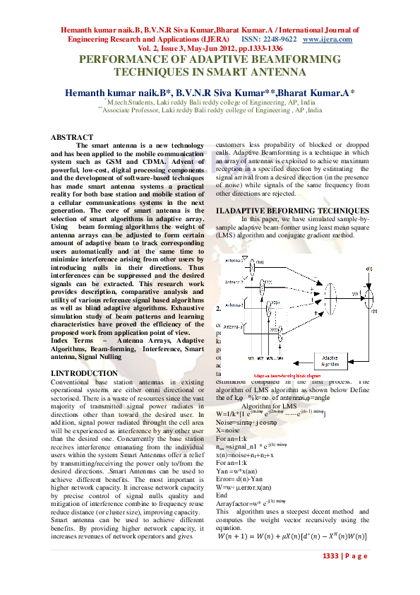 Pdf Performance Of Adaptive Beamforming Techniques In Smart Antenna