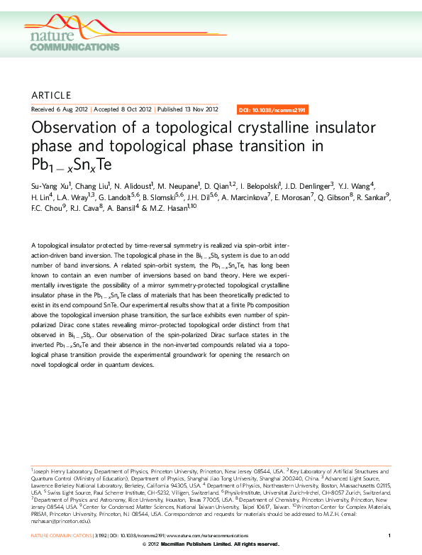 (PDF) Observation of a topological crystalline insulator phase and topological phase transition ...